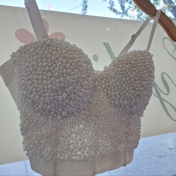 Tops | White Embellished Pearl Bustier Corset Style So Its A Perfect ...